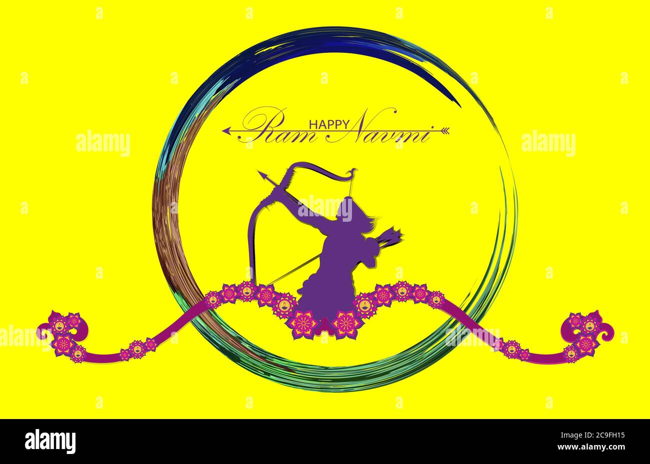 Vector Illustration of bow, arrow, and Lord Rama. Greeting card with ...