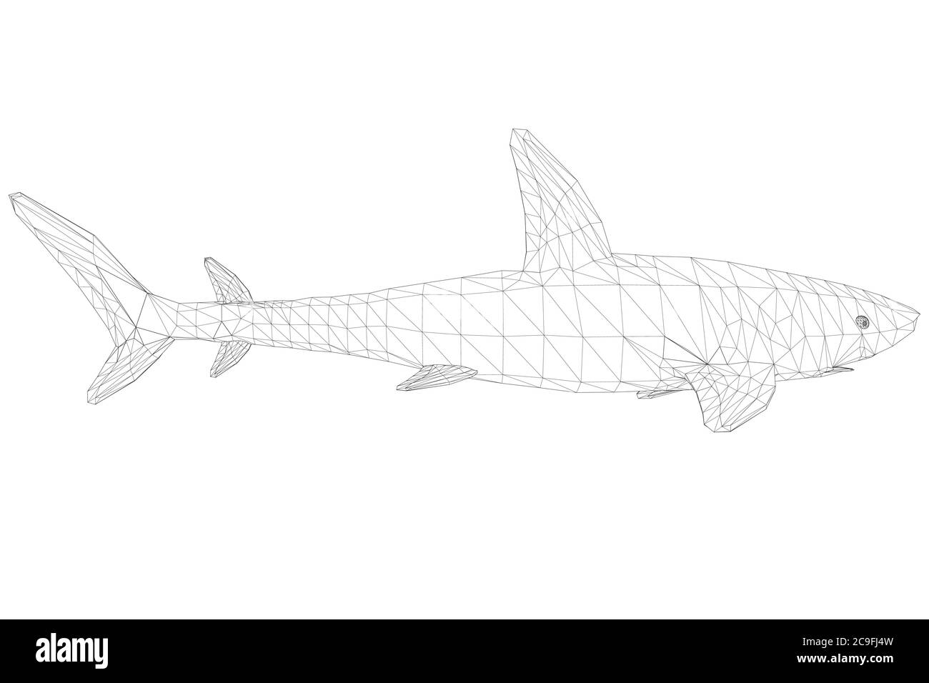 Wireframe low poly blue shark. 3D. Side view. Vector illustration Stock ...