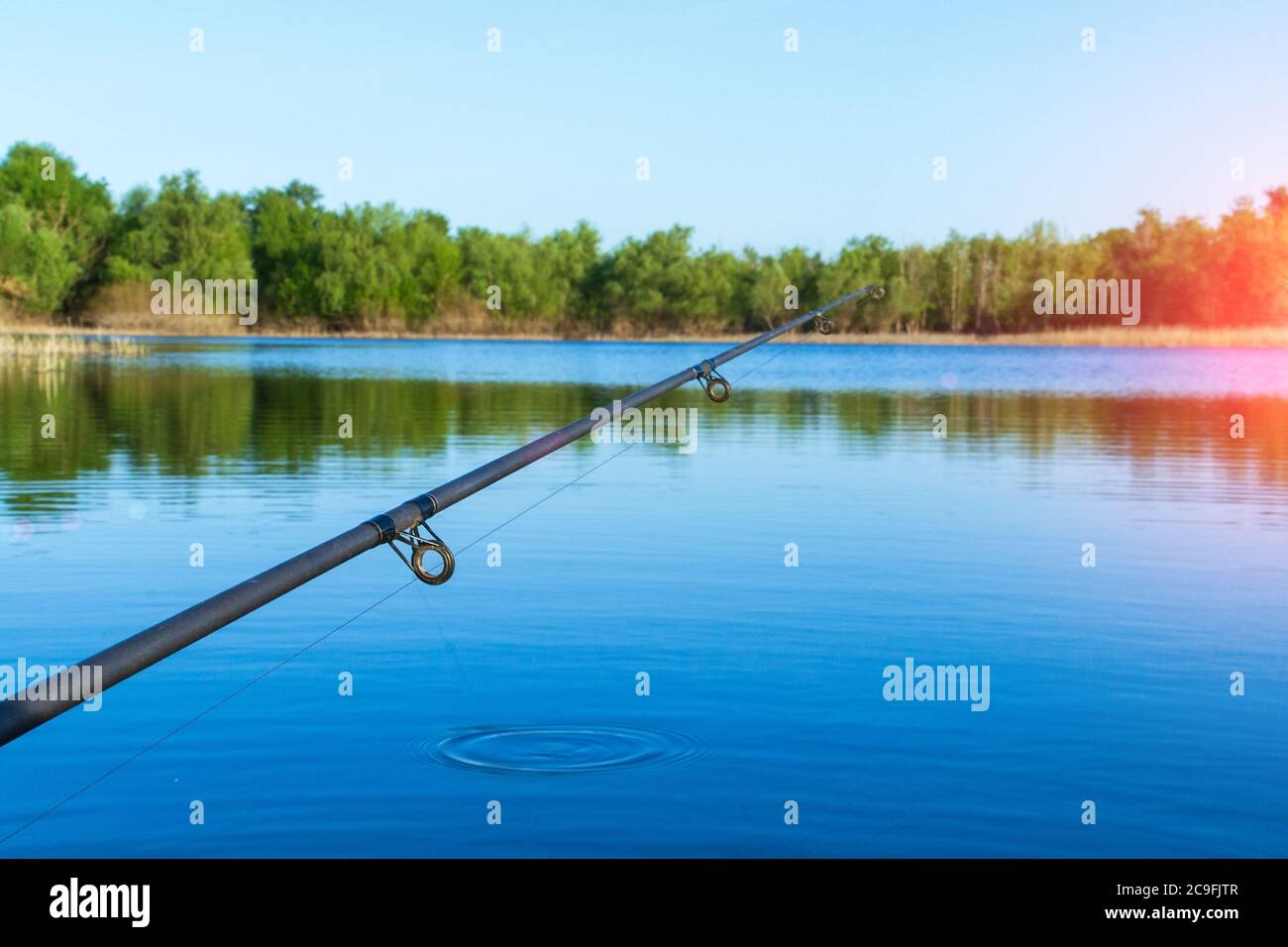 Fishing rod on the boat. A fishing rod is a long, flexible rod used by ...