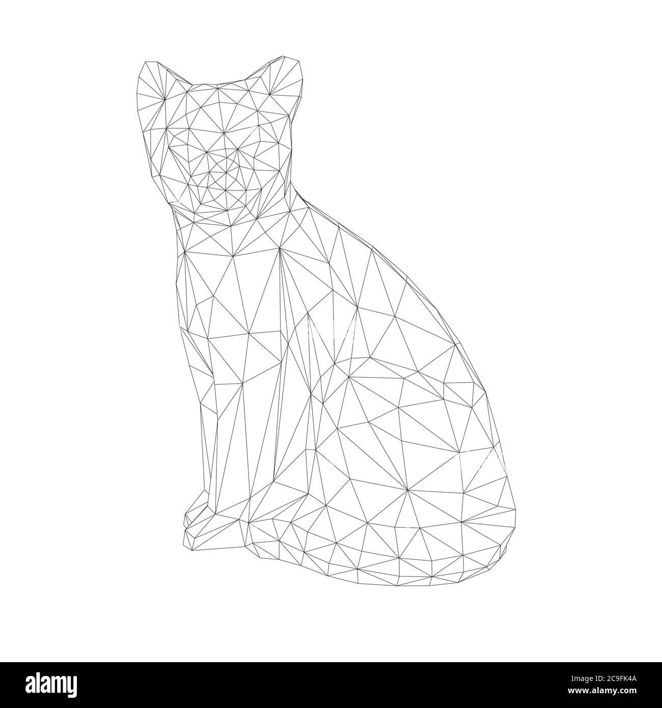 Wireframe of a sitting cat from black lines on a white background. 3D ...