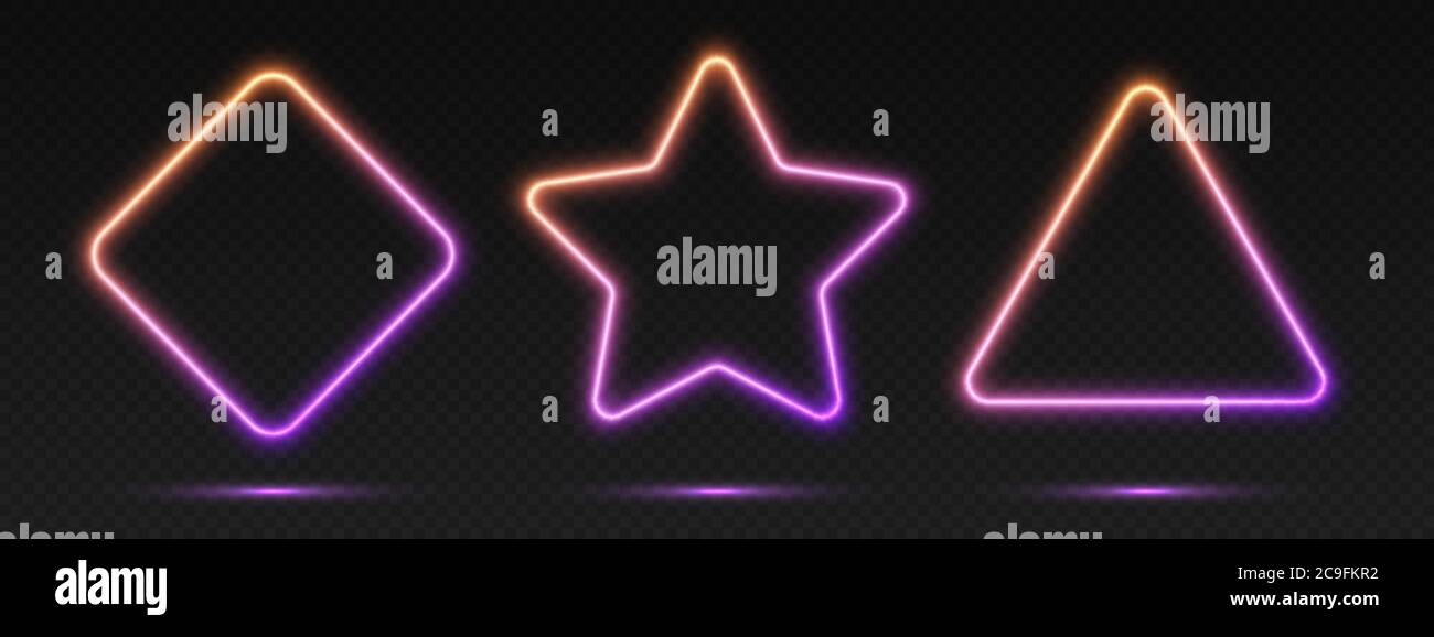 Neon gradient frames set, collection of orange-purple glowing borders ...