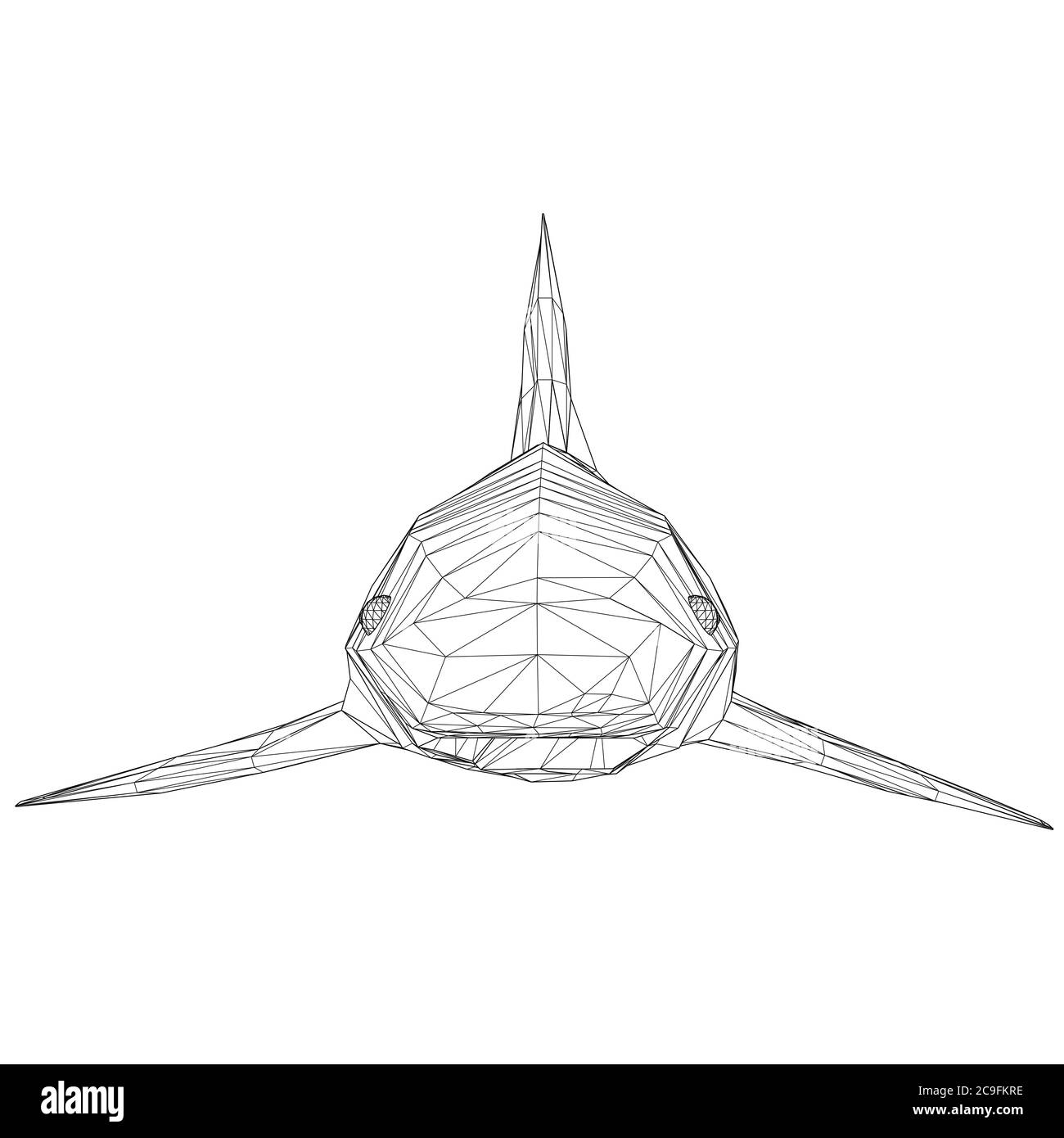 Wireframe low poly blue shark. 3D. Front view. Vector illustration ...