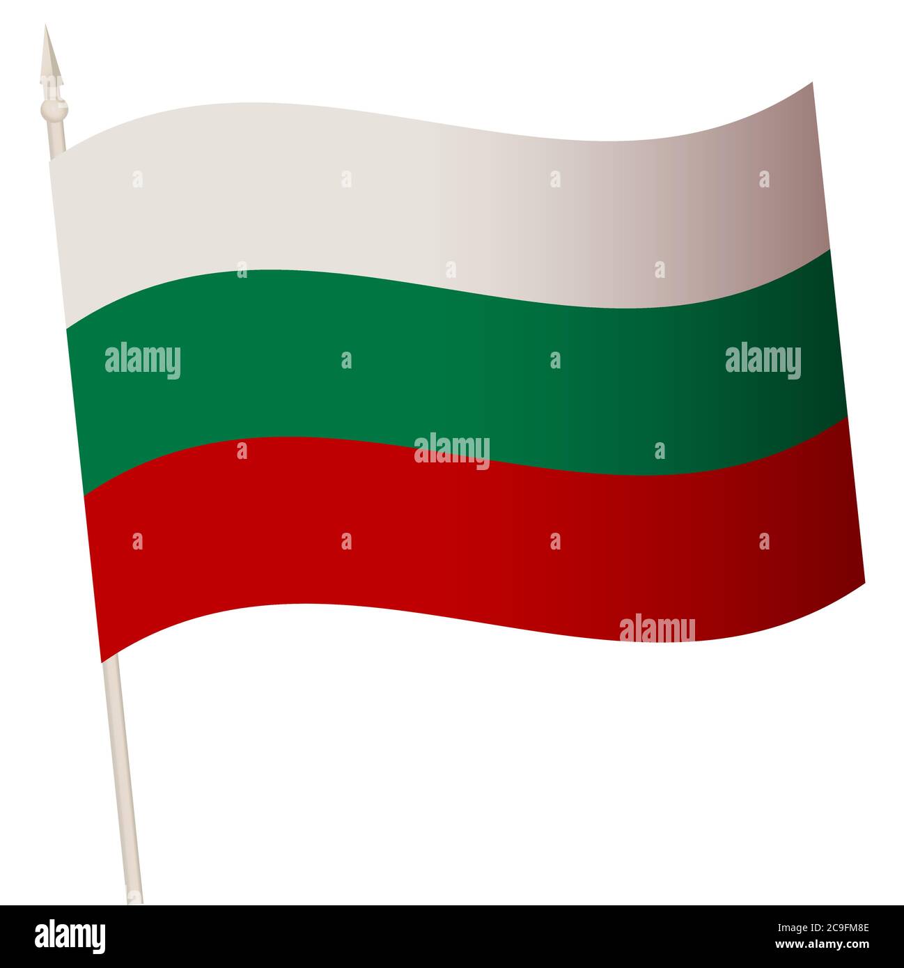 Vector Waving flag on a flagpole. The national flag of Bulgaria. Color ...