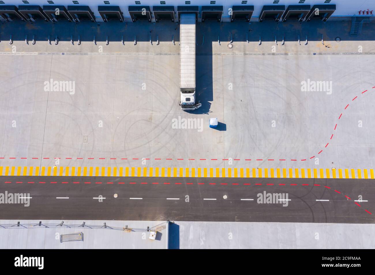 Aerial view of goods warehouse. Logistics center in industrial city ...