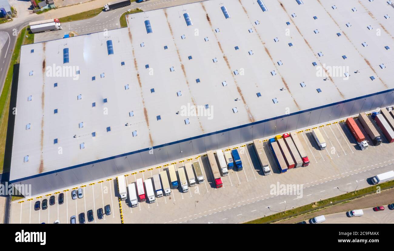 Aerial view of goods warehouse. Logistics center in industrial city ...