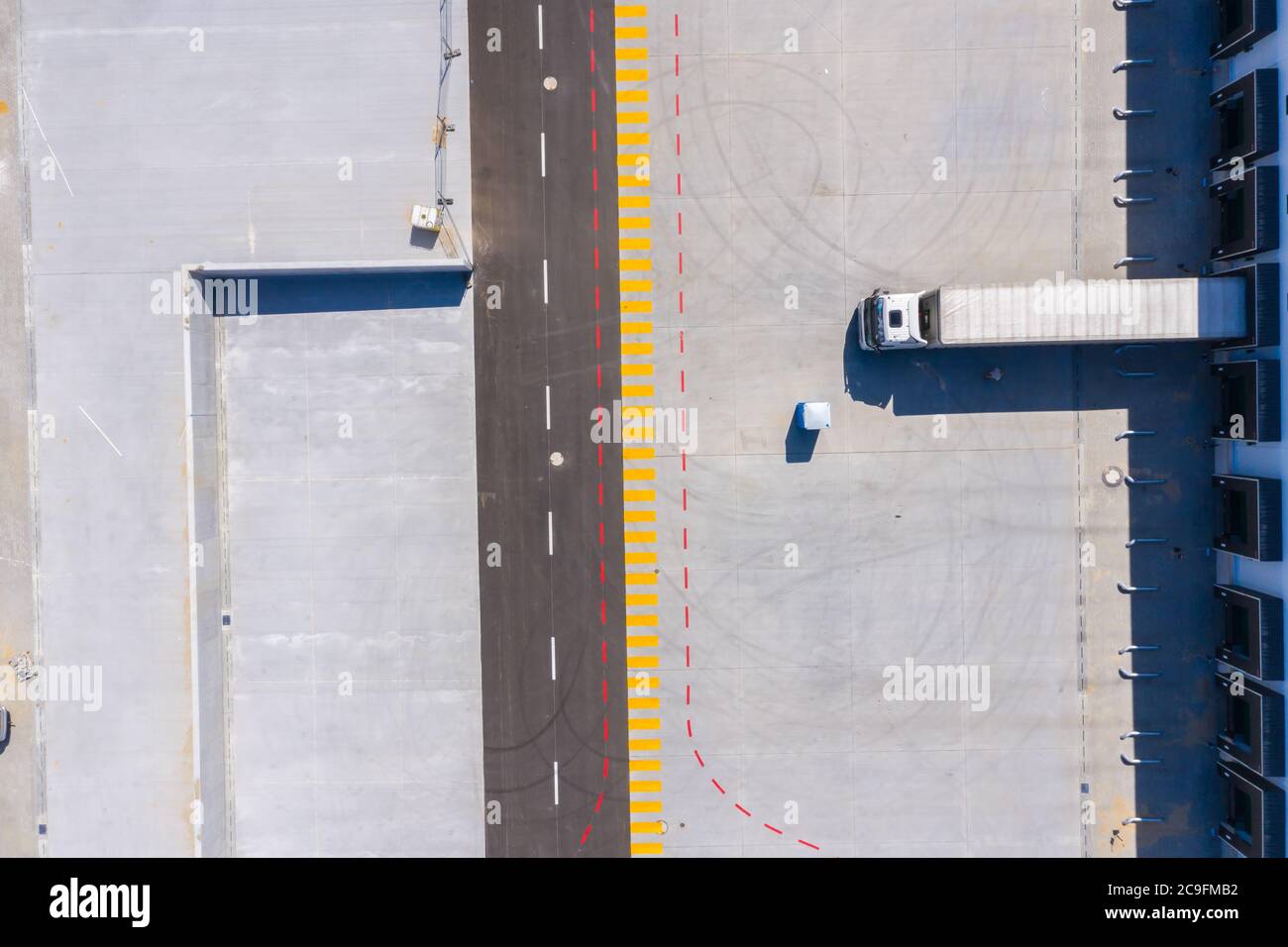 Aerial view of goods warehouse. Logistics center in industrial city ...