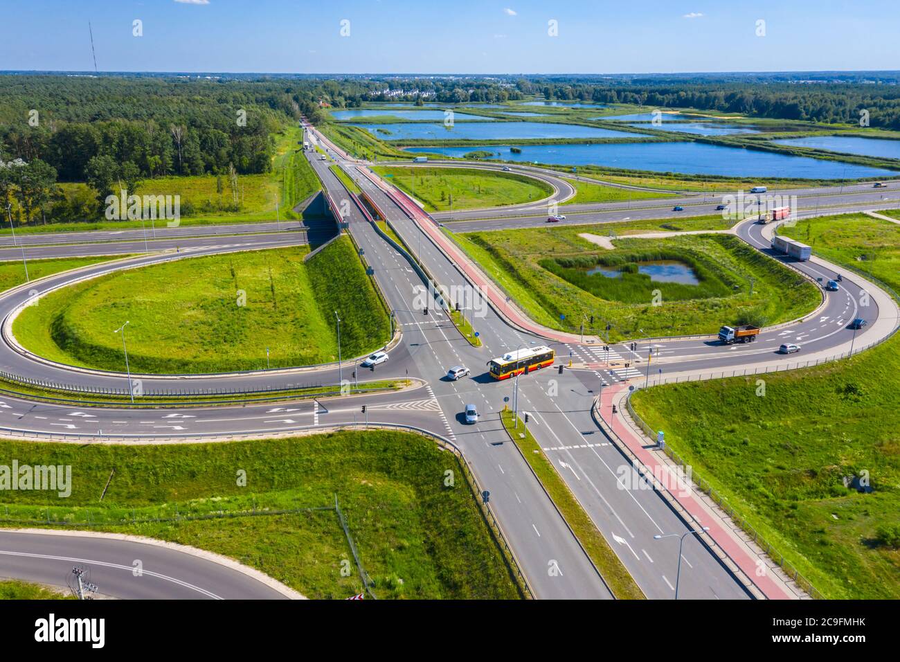 Crossroad aerial view - Interchange aerial photo - Transportation and ...