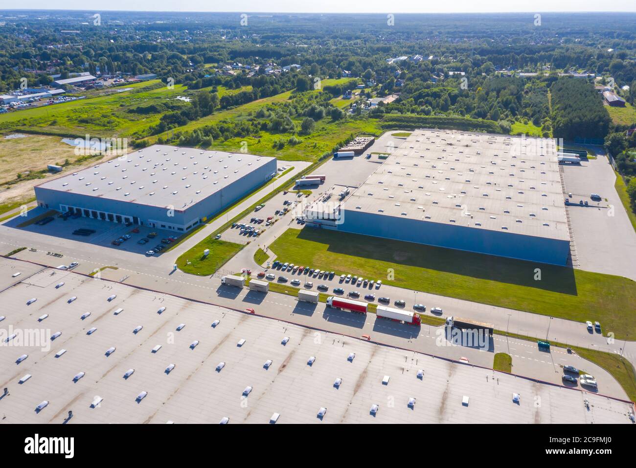 Aerial view of warehouse storages or industrial factory or logistics ...