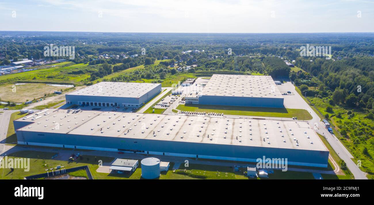 Aerial view of warehouse storages or industrial factory or logistics ...
