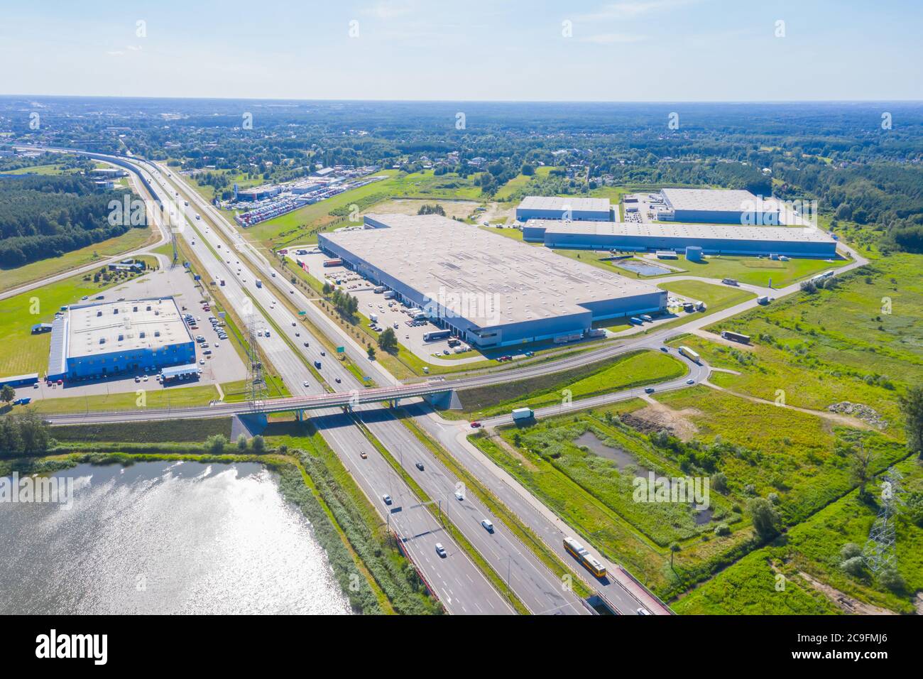 Aerial view of warehouse storages or industrial factory or logistics ...