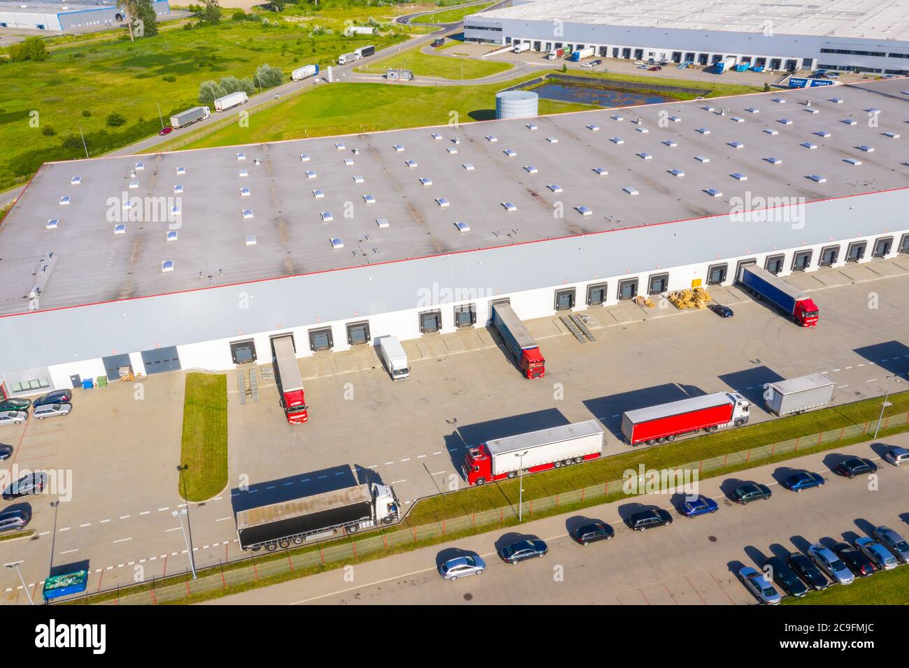 Aerial view of warehouse storages or industrial factory or logistics ...