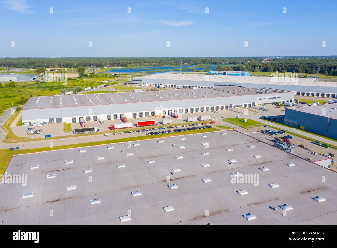 Aerial view of warehouse storages or industrial factory or logistics ...