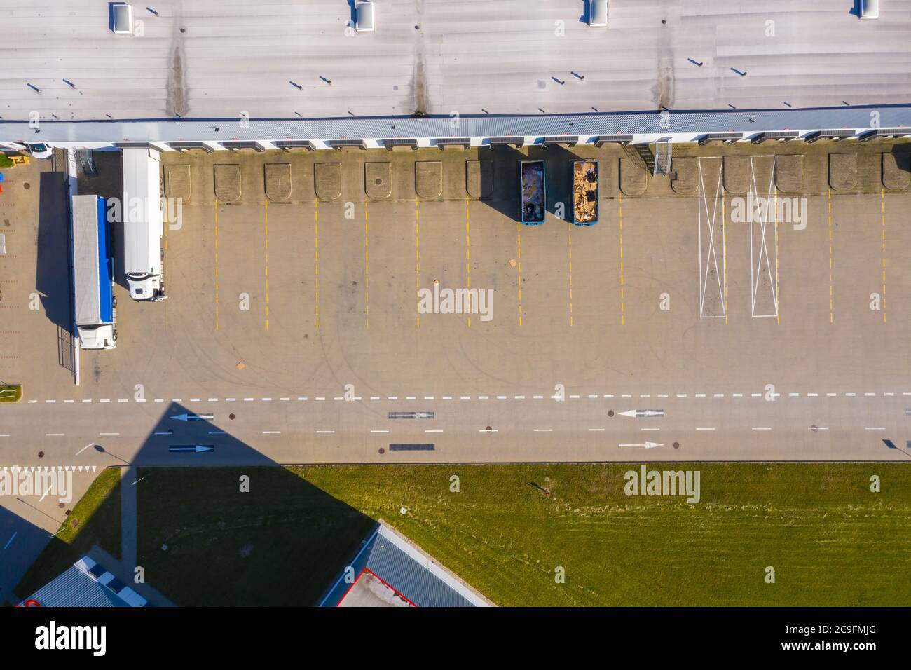 Aerial view of warehouse storages or industrial factory or logistics ...