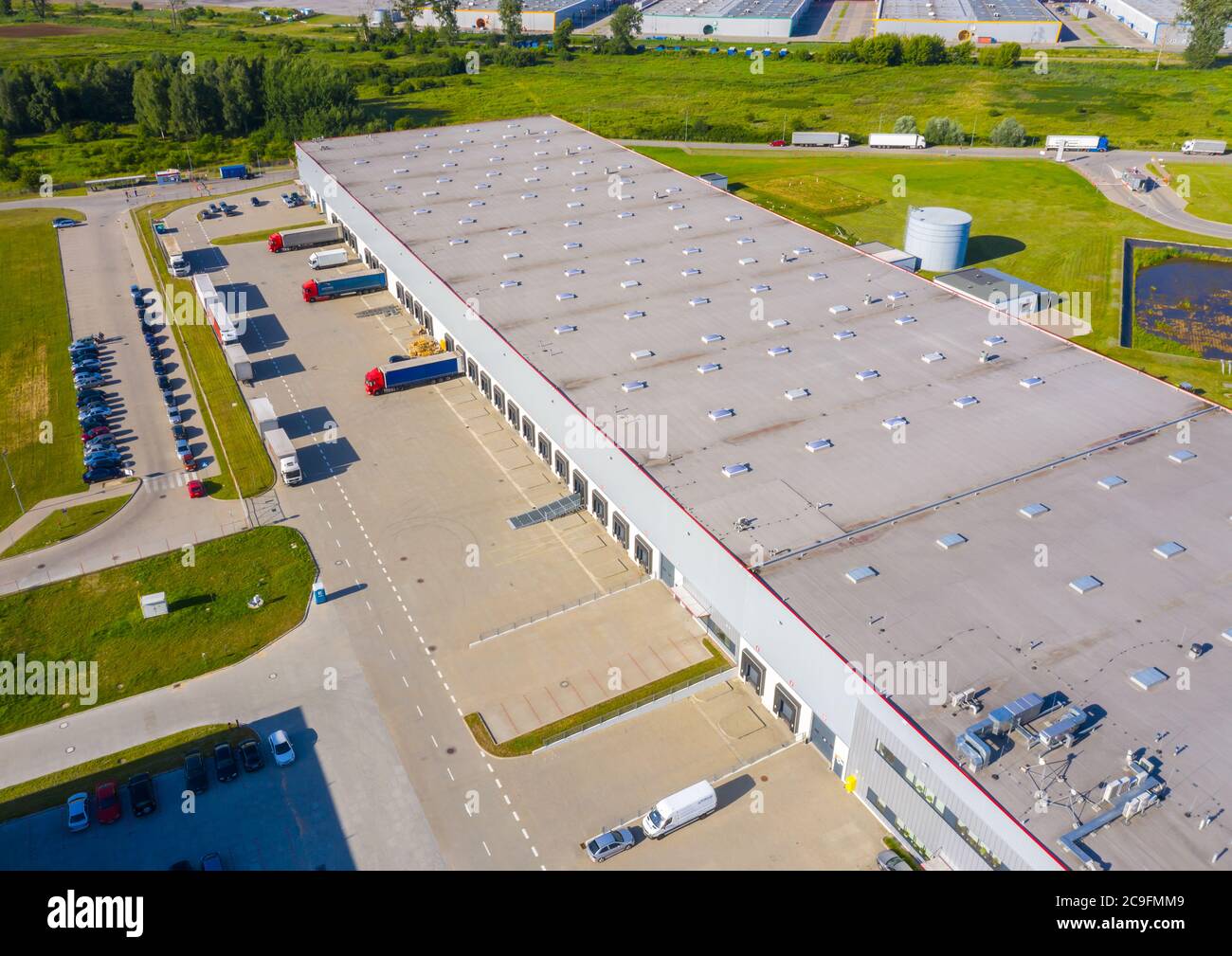 Aerial view of warehouse storages or industrial factory or logistics ...