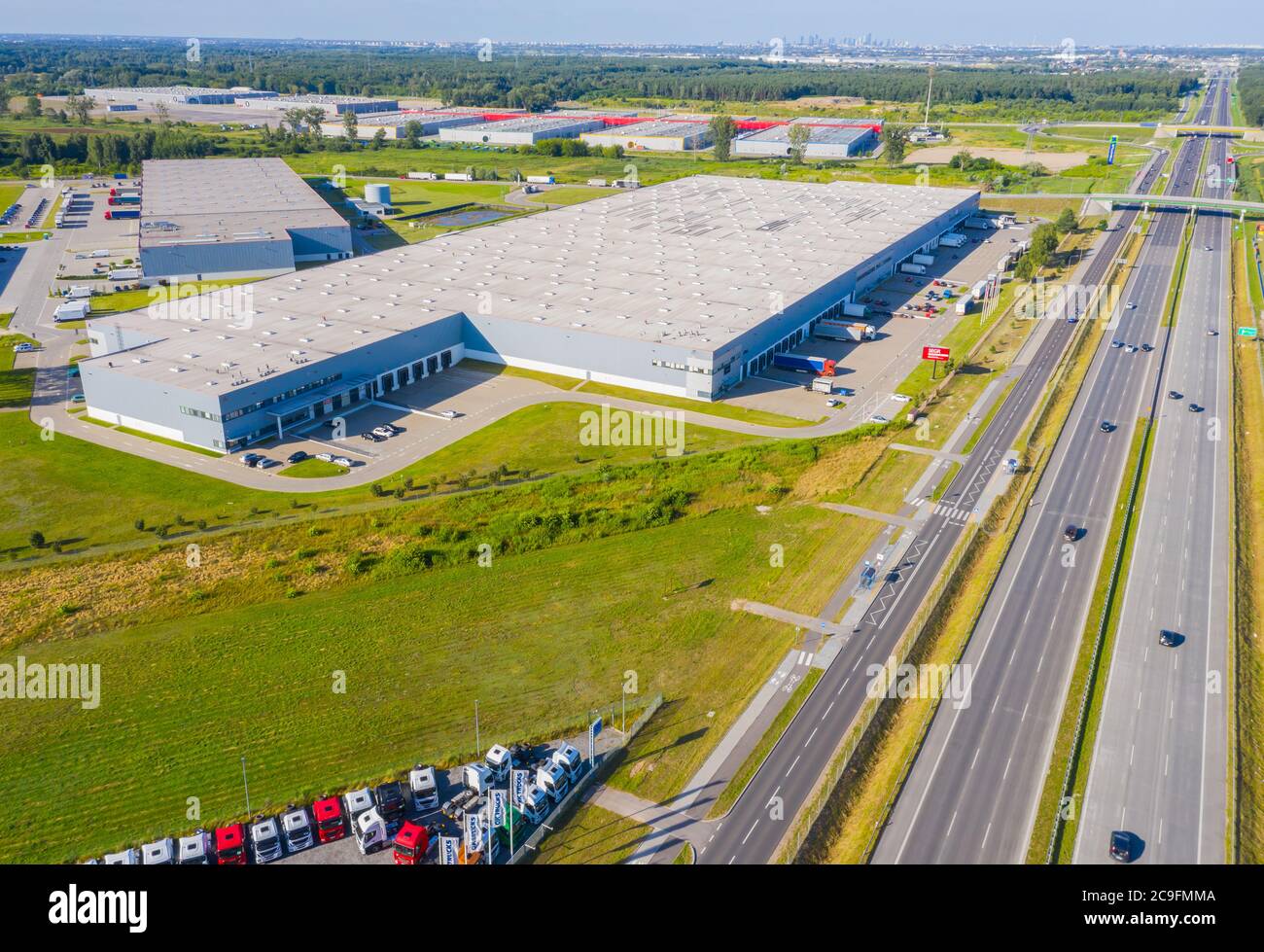 Aerial Top View of Industrial Storage Building Area with Solar Panels ...