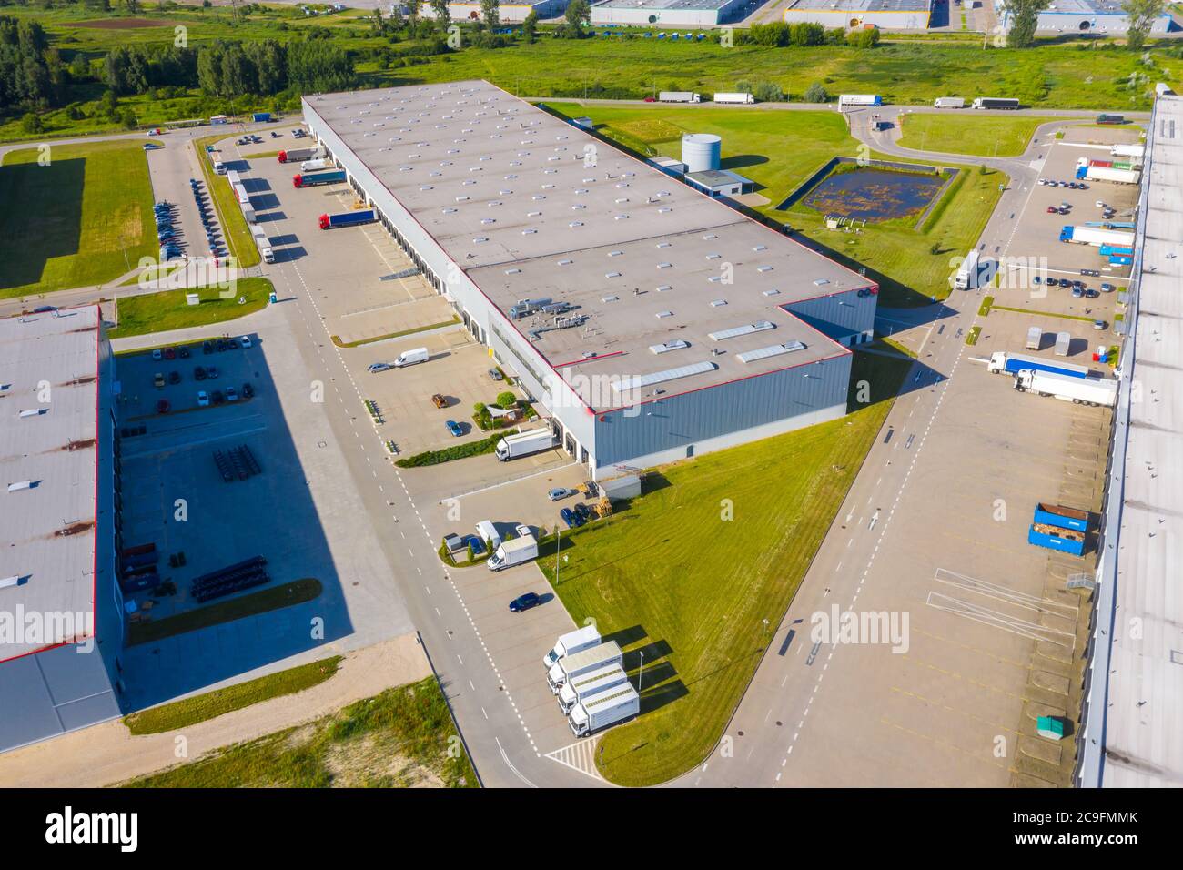 Aerial view of warehouse storages or industrial factory or logistics ...