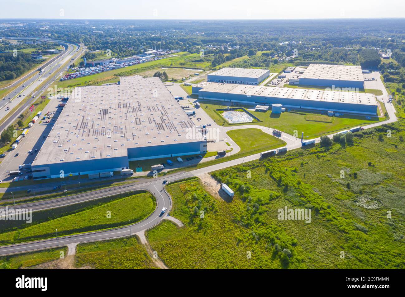 Aerial Top View of Industrial Storage Building Area with Solar Panels ...