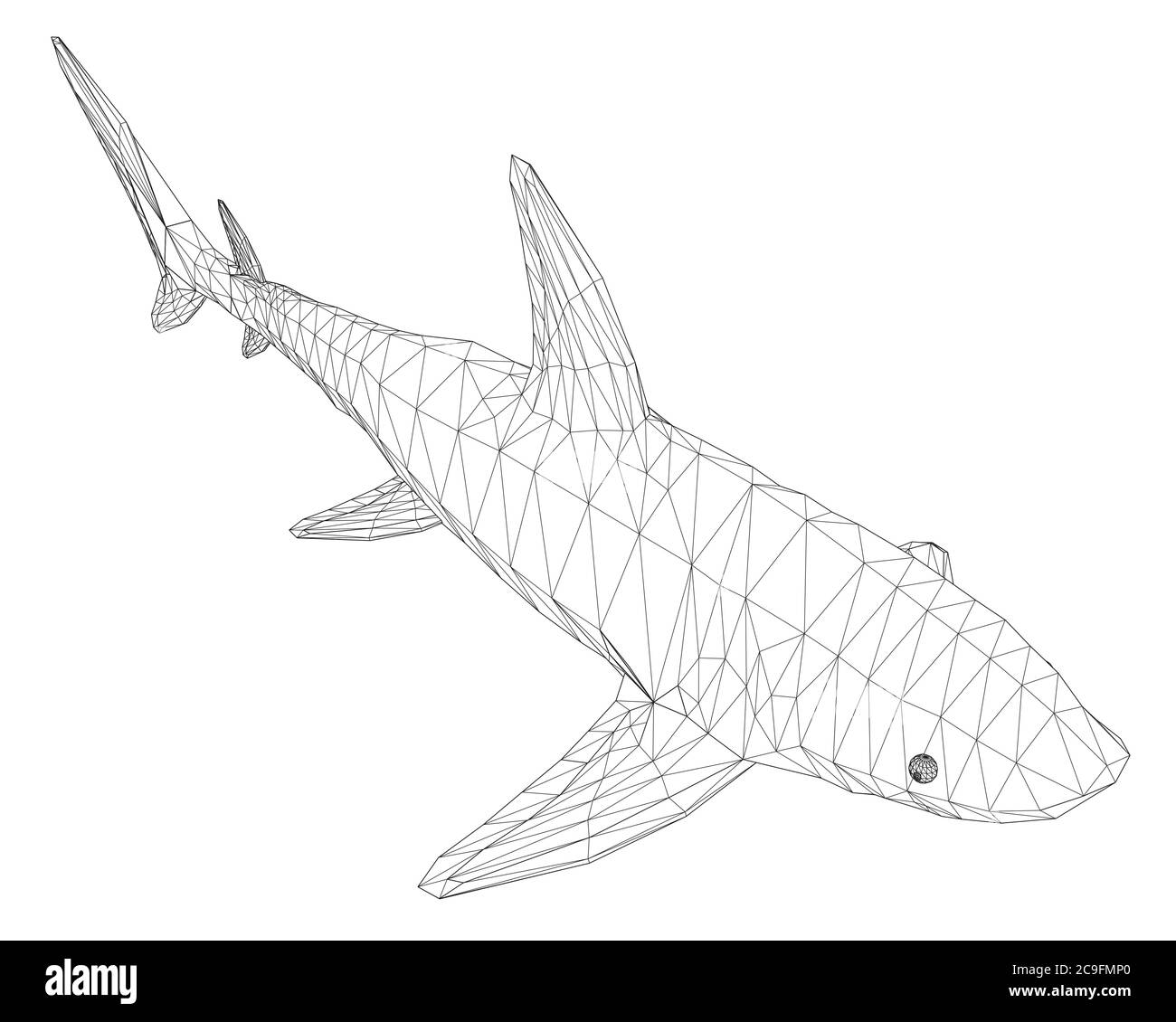 Wireframe low poly blue shark. 3D. Isometric view. Vector illustration ...