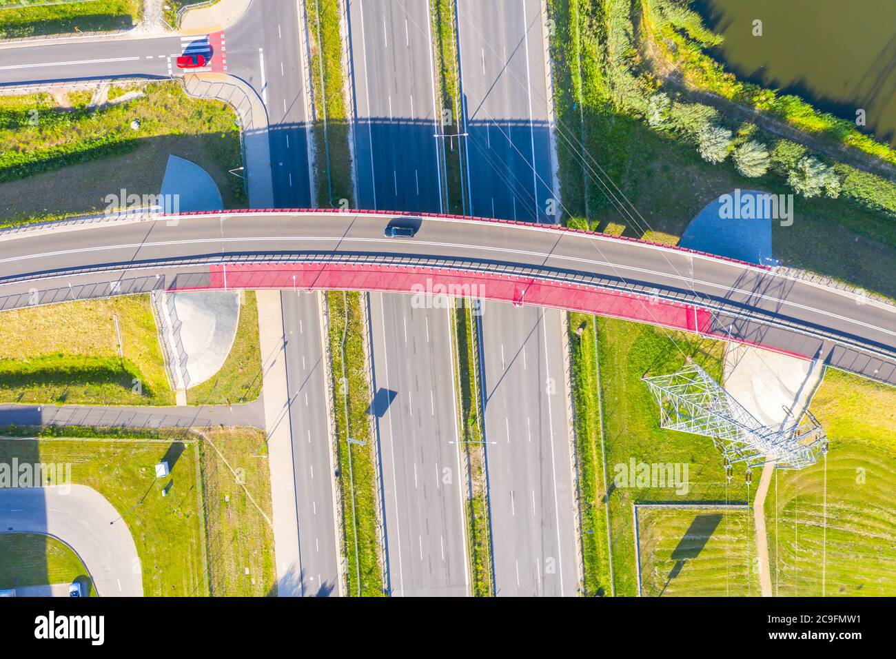 Crossroad aerial view - Interchange aerial photo - Transportation and ...