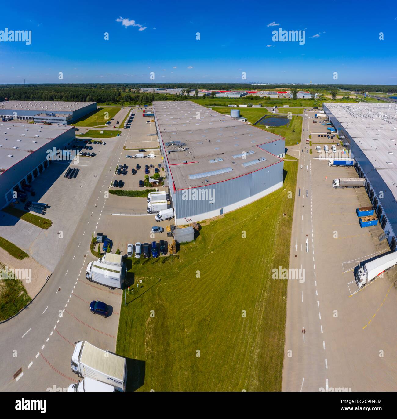 Aerial top view of the large logistics park with warehouse, loading hub ...
