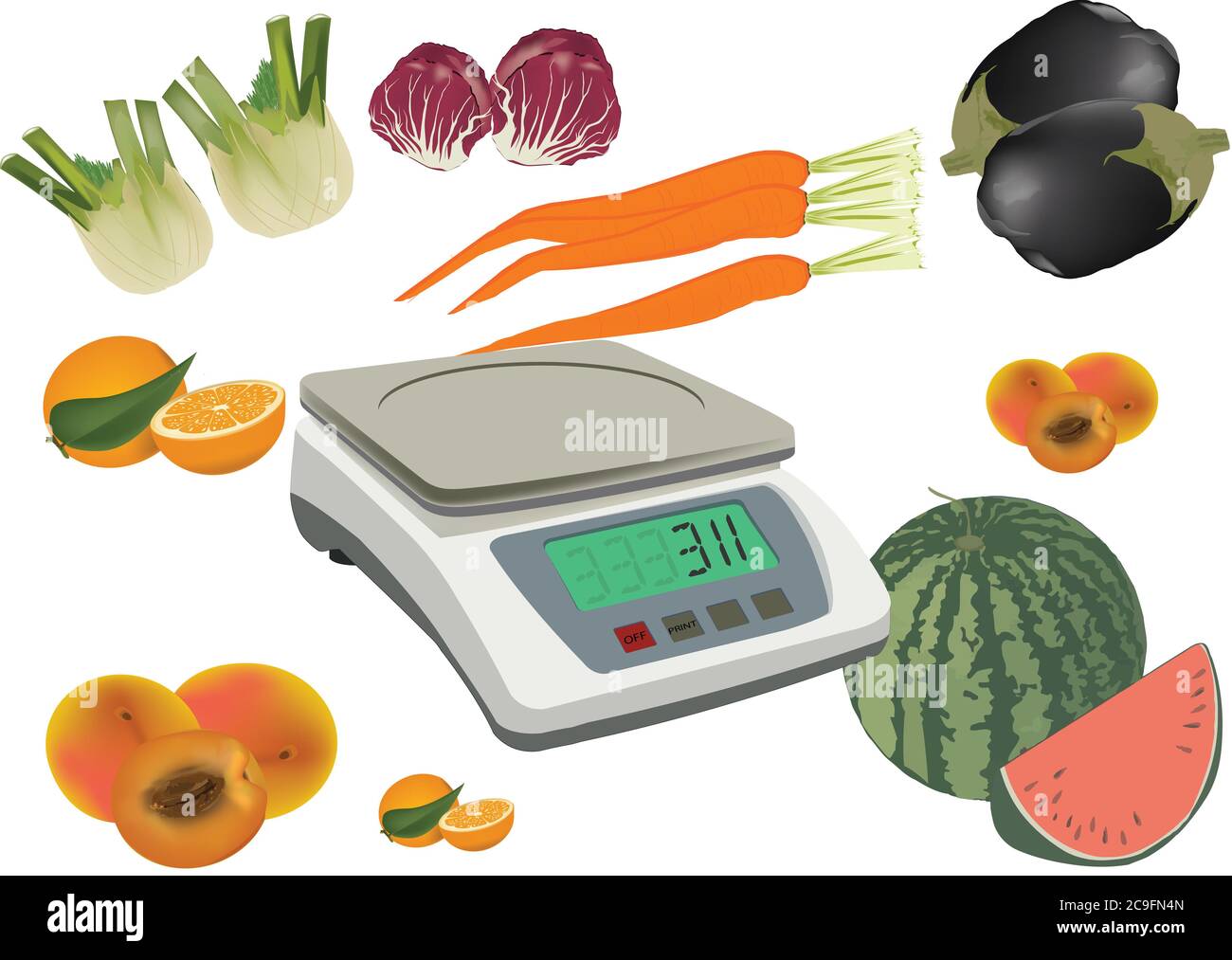 Illustration of weights with vegetables on the sides on an isolated ...