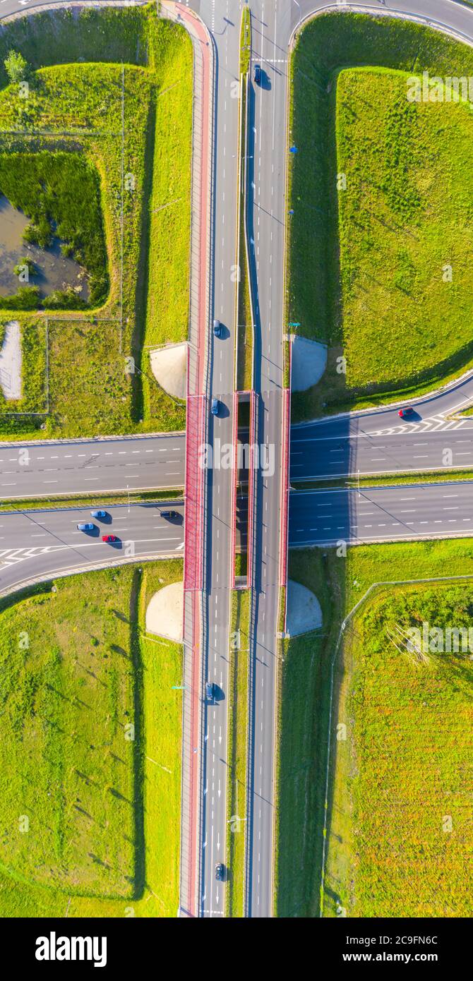 Crossroad aerial view - Interchange aerial photo - Transportation and ...