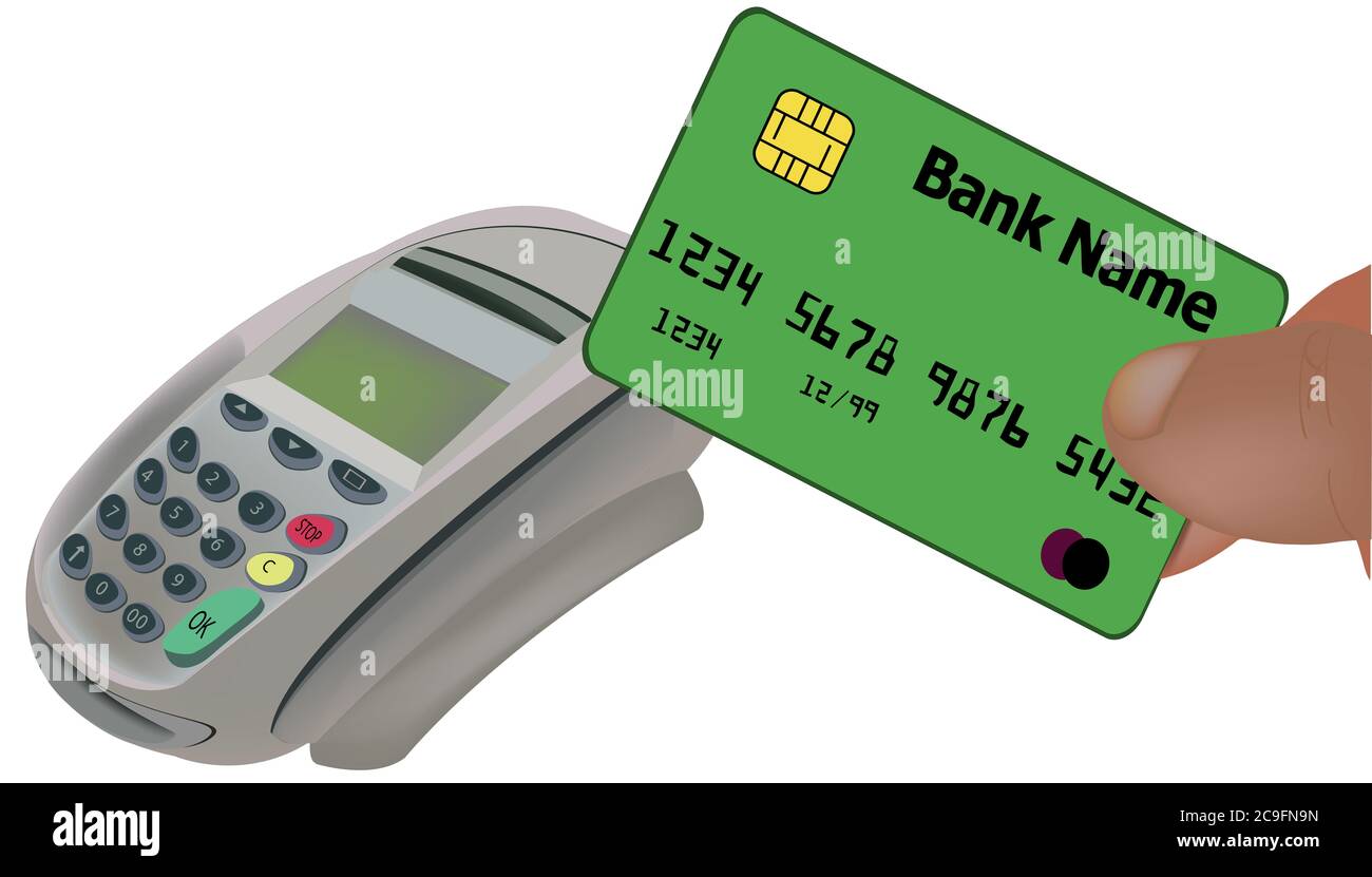 Illustration of a card payment machine and a card isolated on a white ...