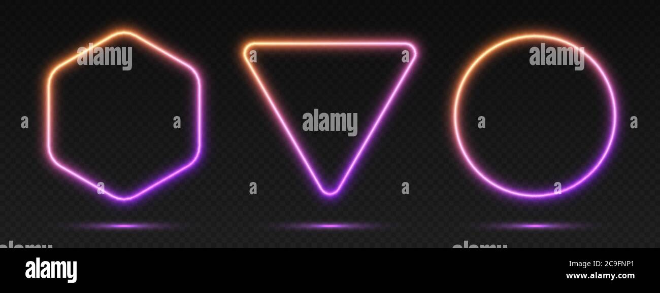Neon gradient frames set, collection of orange-purple glowing borders ...