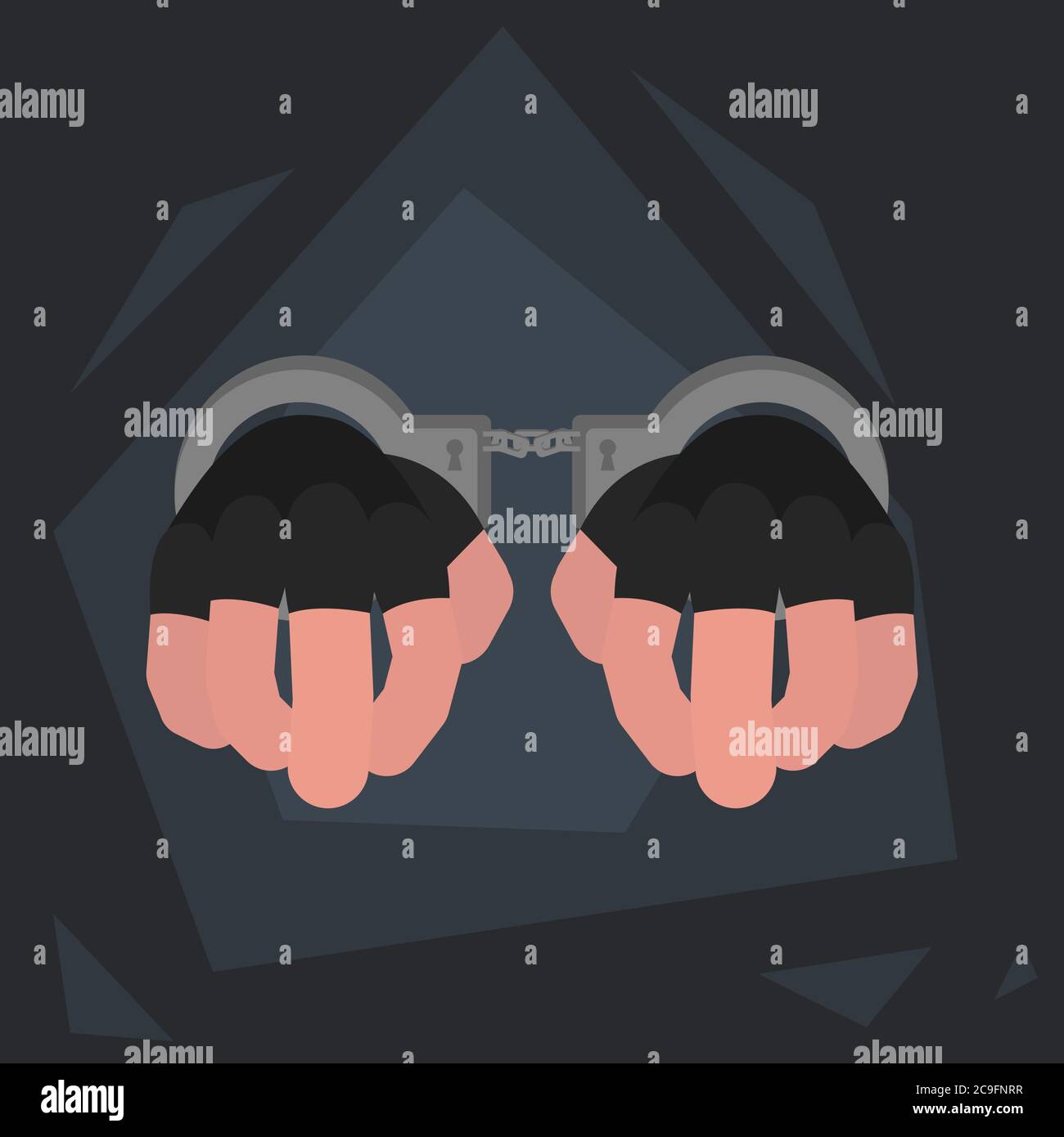 Hands of a thief in handcuffs on a dark background Stock Vector Image ...