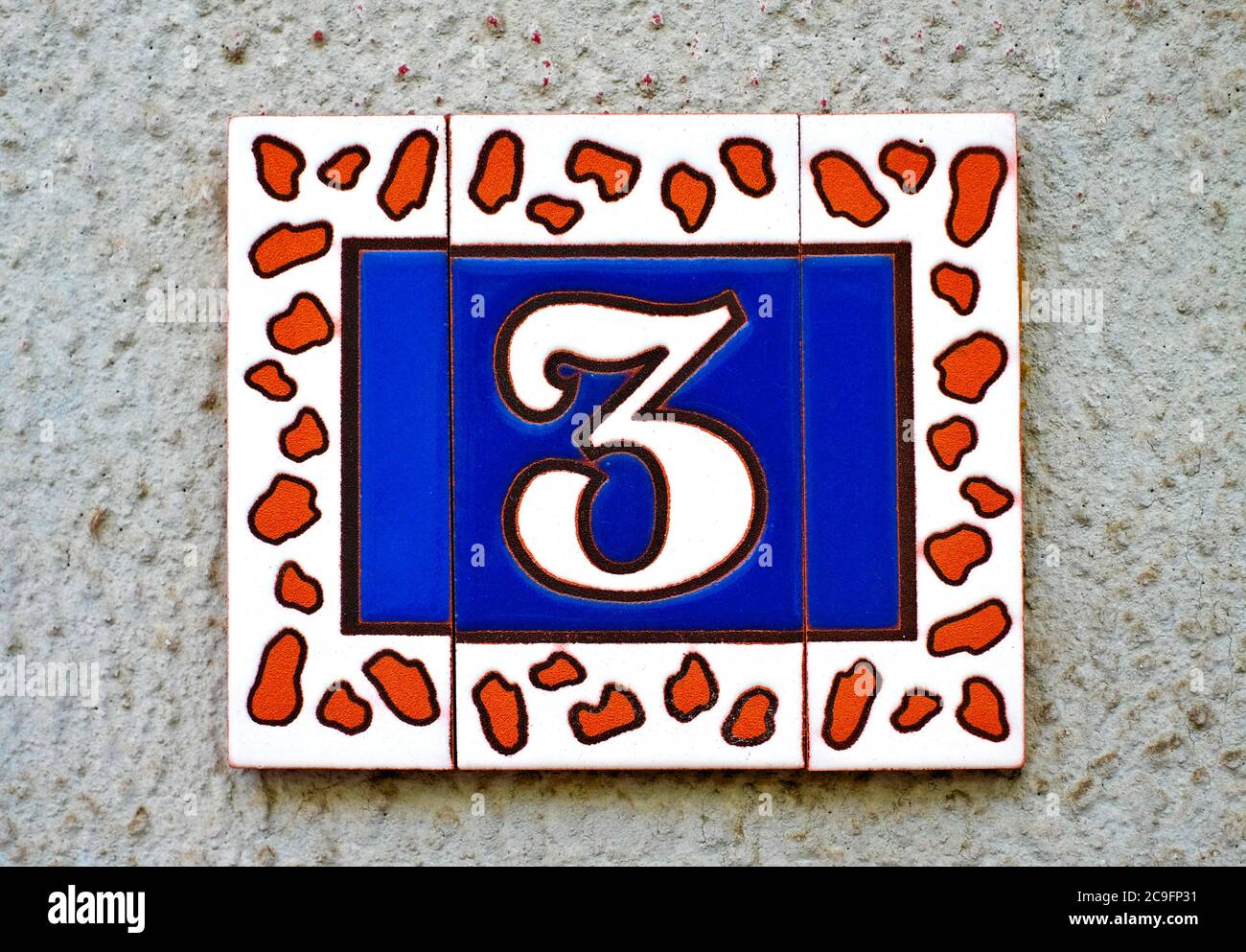 3, number three, decorative numeral tile on graysurface Stock Photo - Alamy