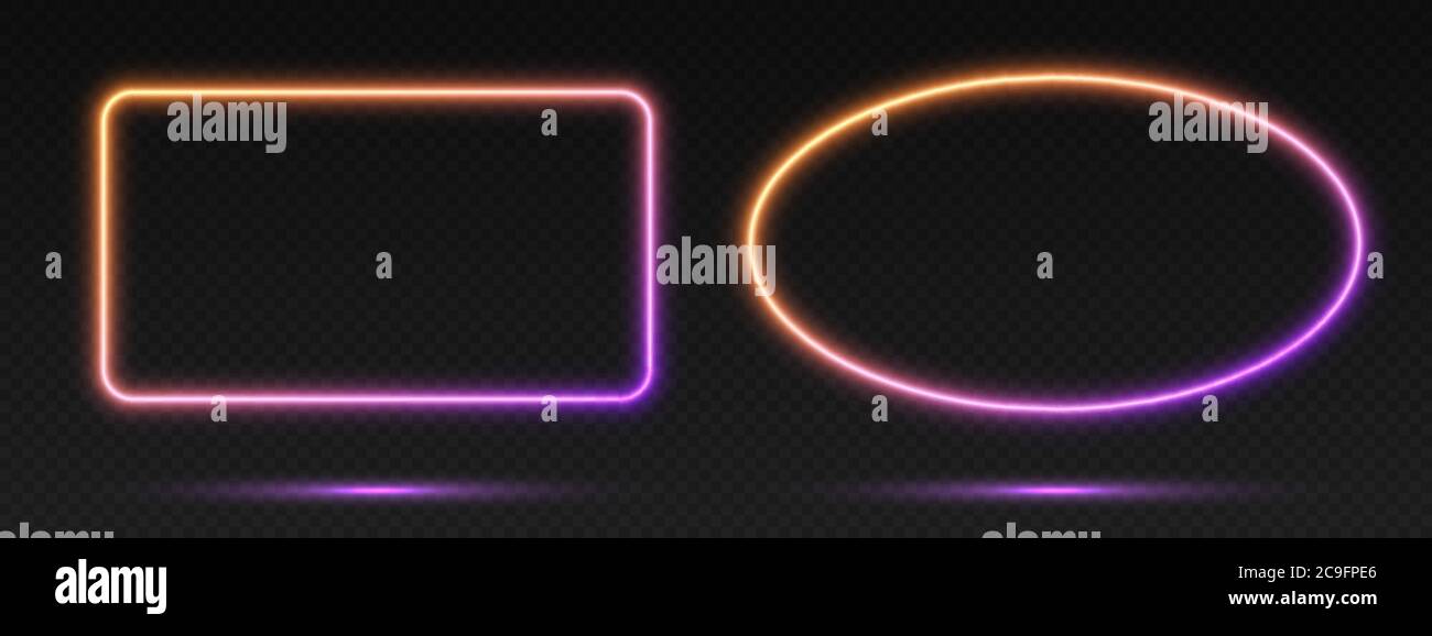 Neon gradient frames set, collection of orange-purple glowing borders ...