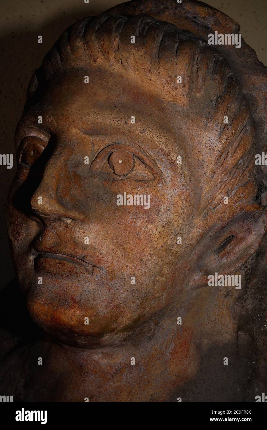 Face of Etruscan man interred more than 2,000 years ago. Stone ...