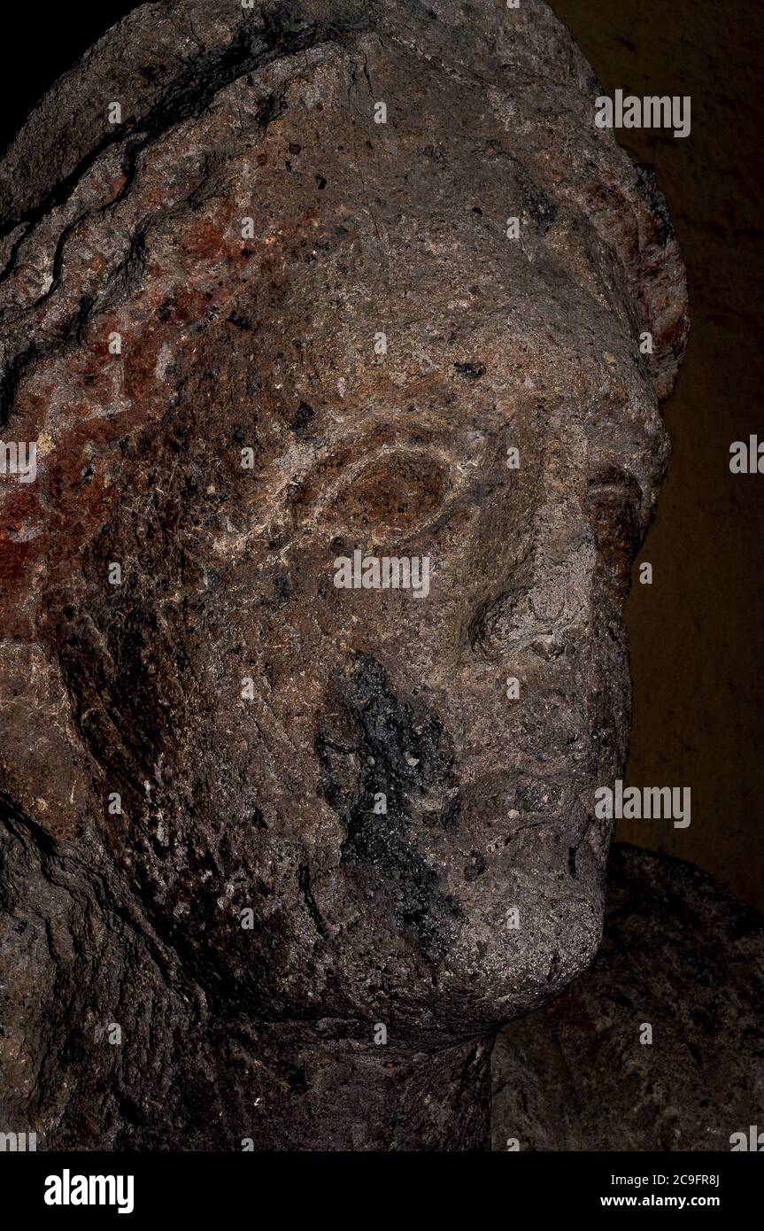 Face of Etruscan man interred more than 2,000 years ago. Stone ...