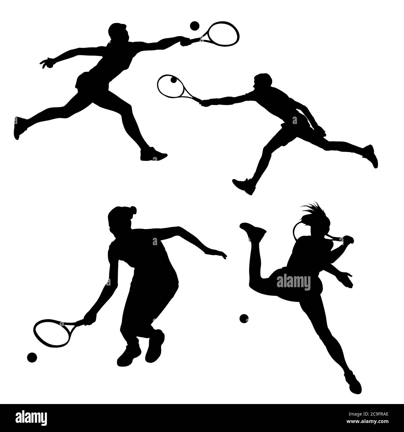 Black silhouette of tennis player on white background Stock Vector ...