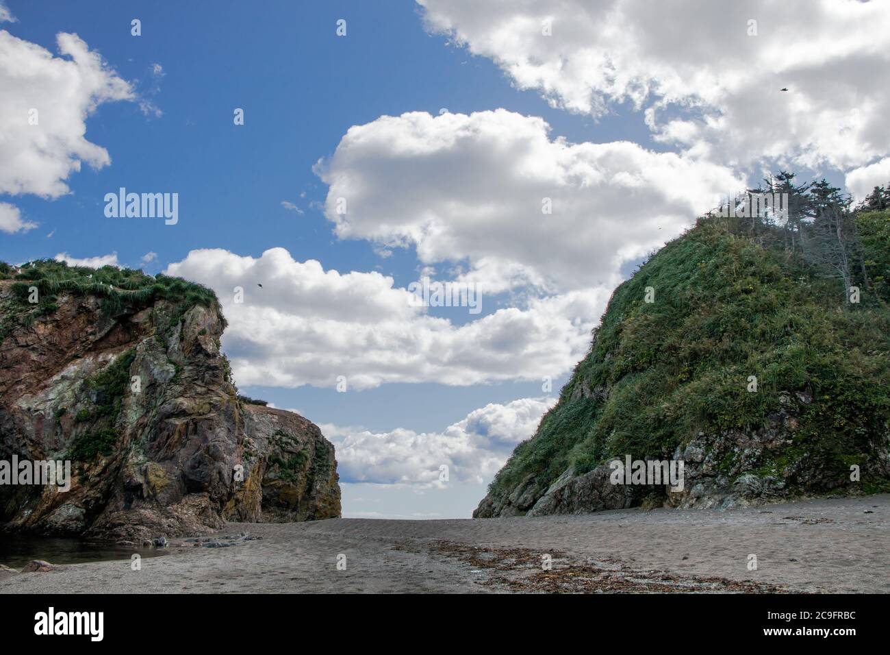 The beautiful coast of the Sea of Okhotsk. Cape Giant or Ptichi ...