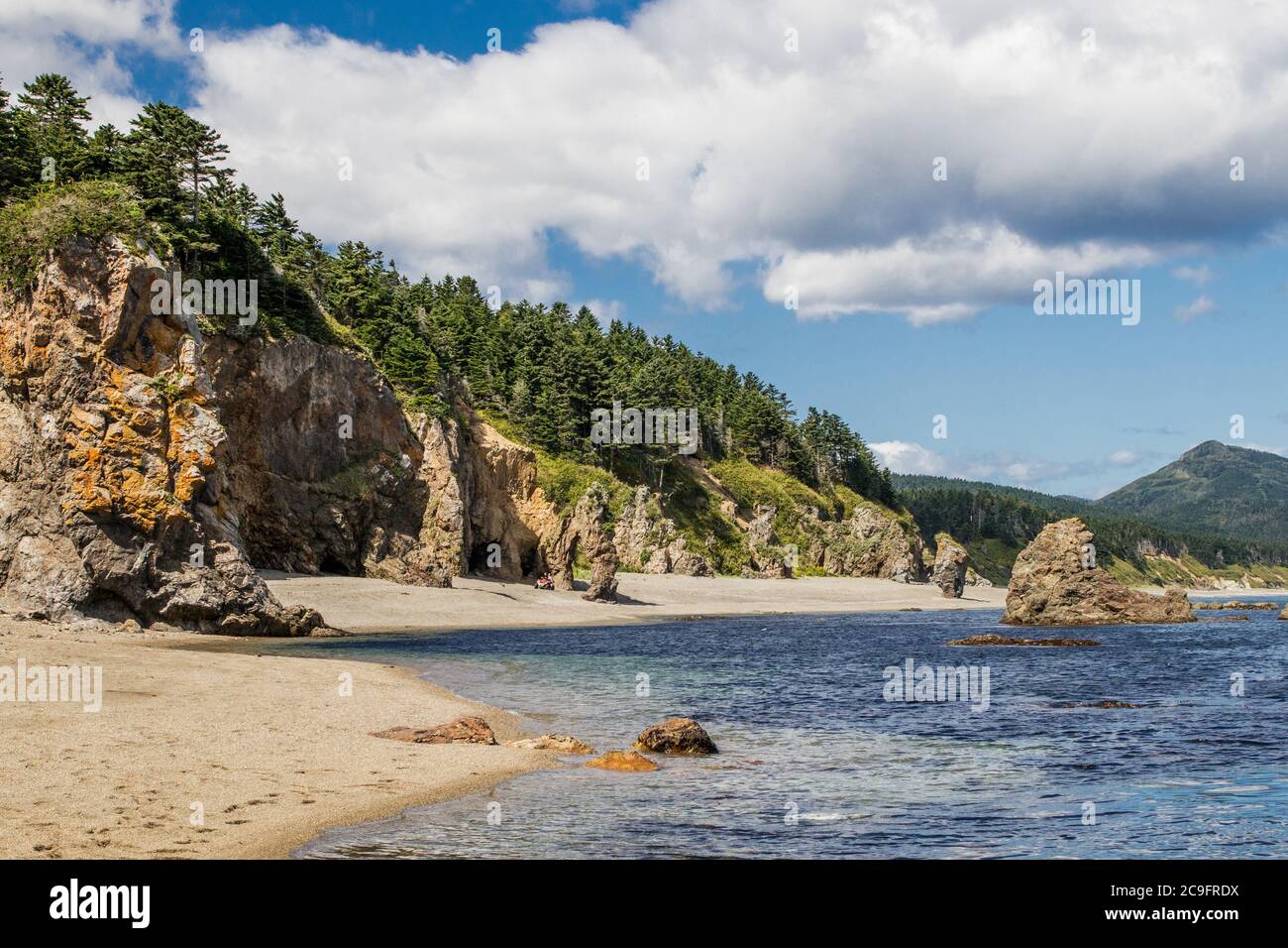 A beautiful coast of the Sea of Okhotsk. Cape Velikan, Sakhalin Island ...