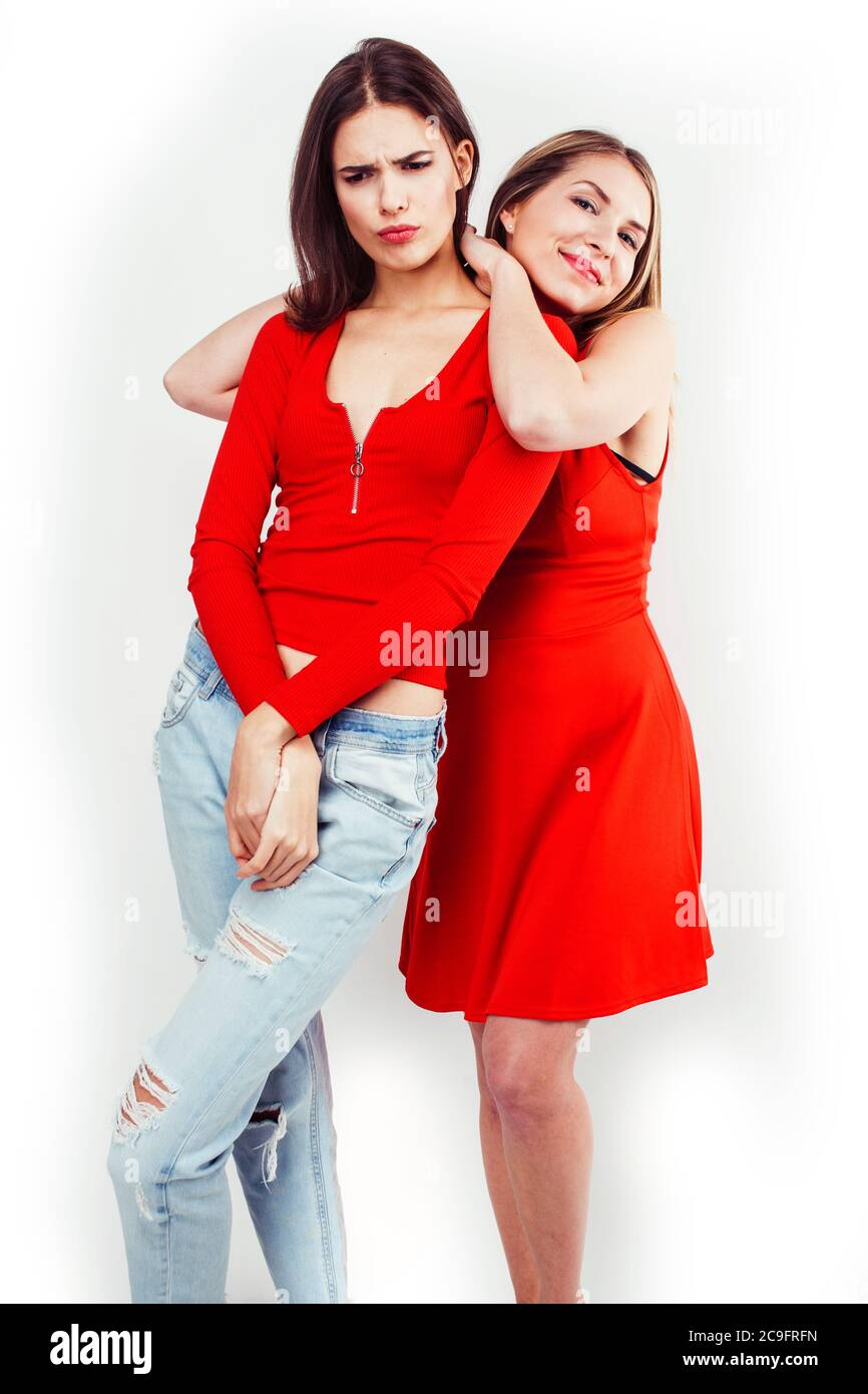 best friends teenage girls together having fun, posing emotional on ...