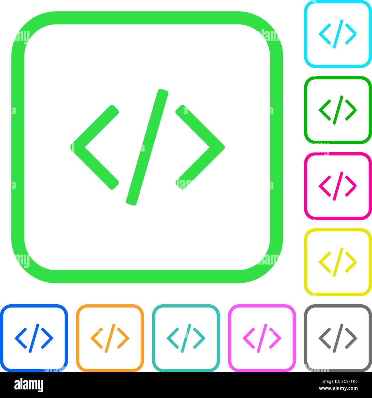 Script code vivid colored flat icons in curved borders on white ...