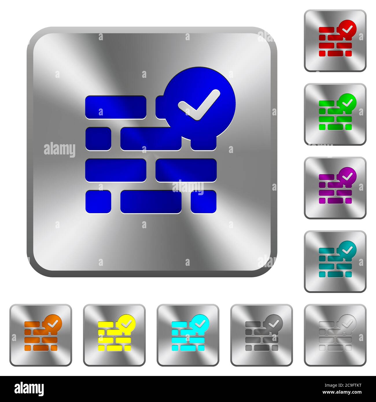 Active firewall engraved icons on rounded square glossy steel buttons ...