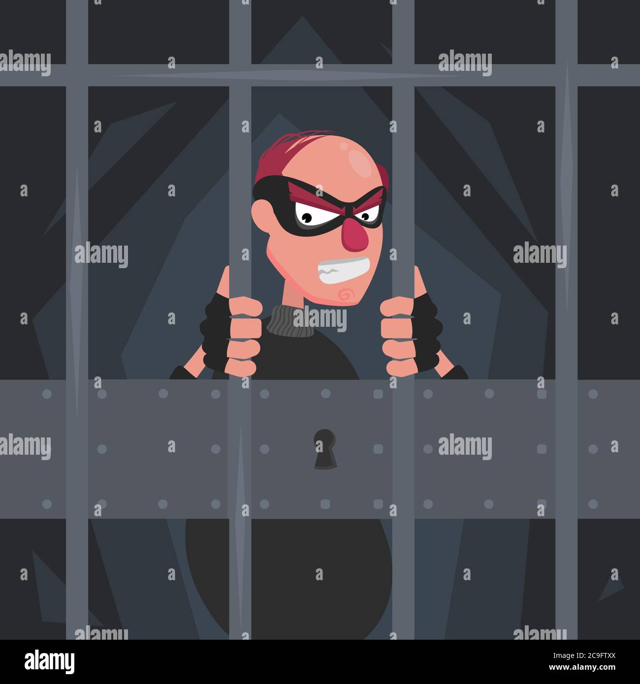 A picture of a thief in a mask in prison behind bars Stock Vector Image ...