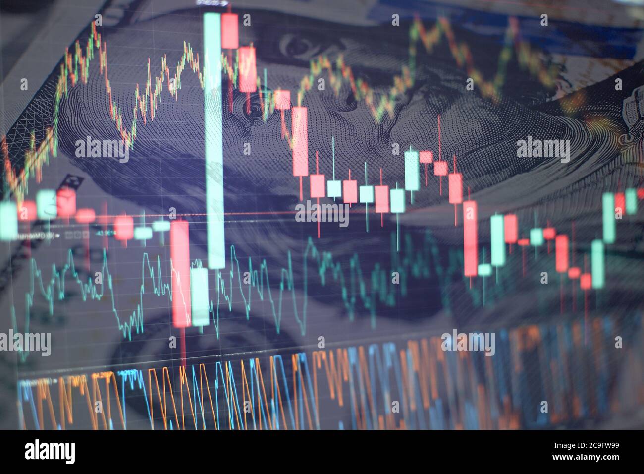 Graph chart with indicator showing bullish point or bearish point, up ...