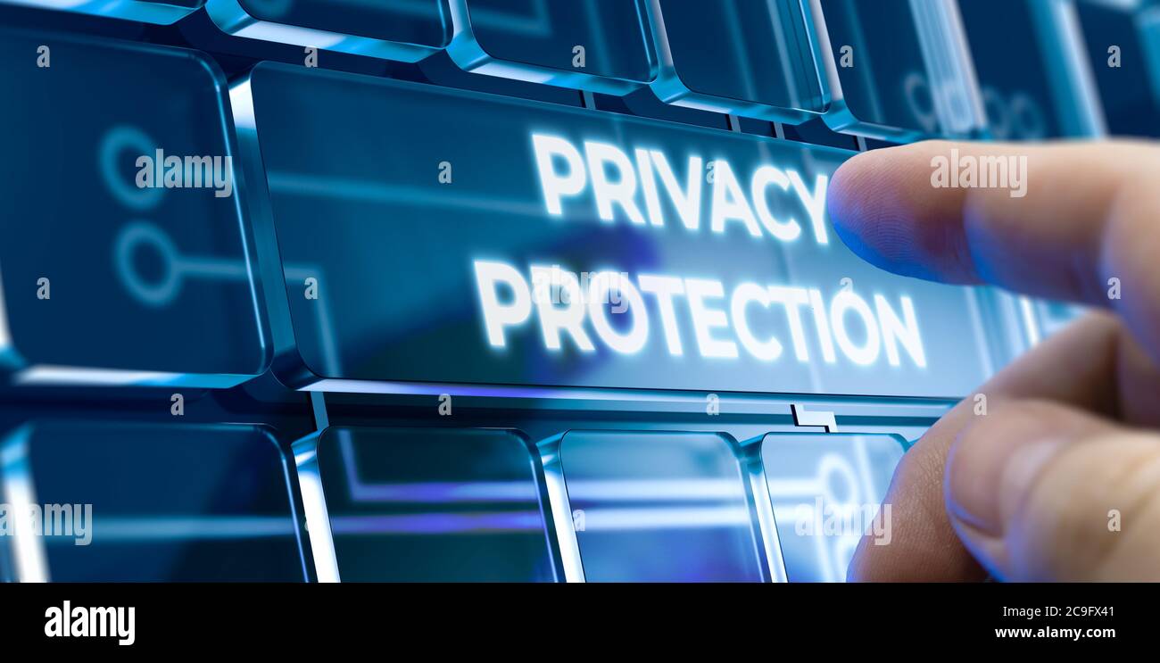 Man Using a Privacy Protection System by Pressing a Button on ...