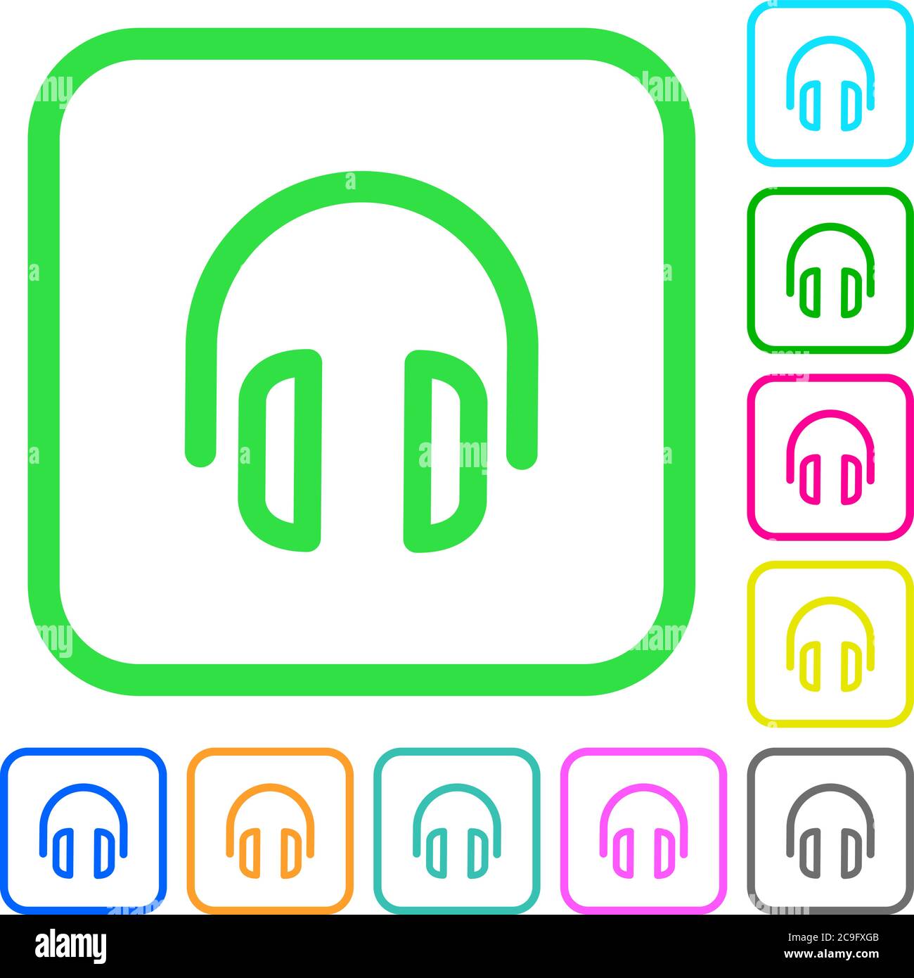 Headset vivid colored flat icons in curved borders on white background ...