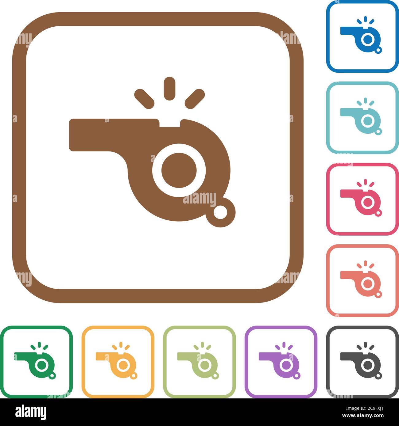 Whistle simple icons in color rounded square frames on white background ...