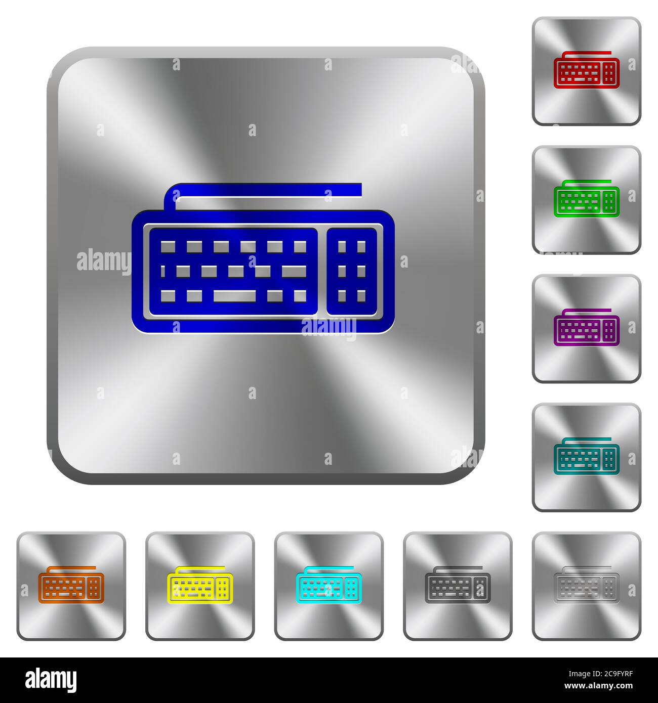 Computer keyboard engraved icons on rounded square glossy steel buttons ...