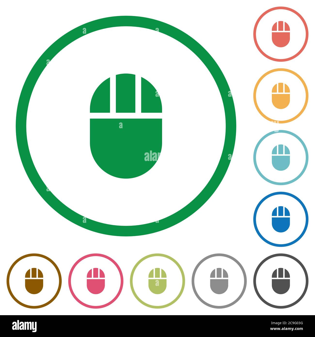 Three buttoned computer mouse flat color icons in round outlines on ...