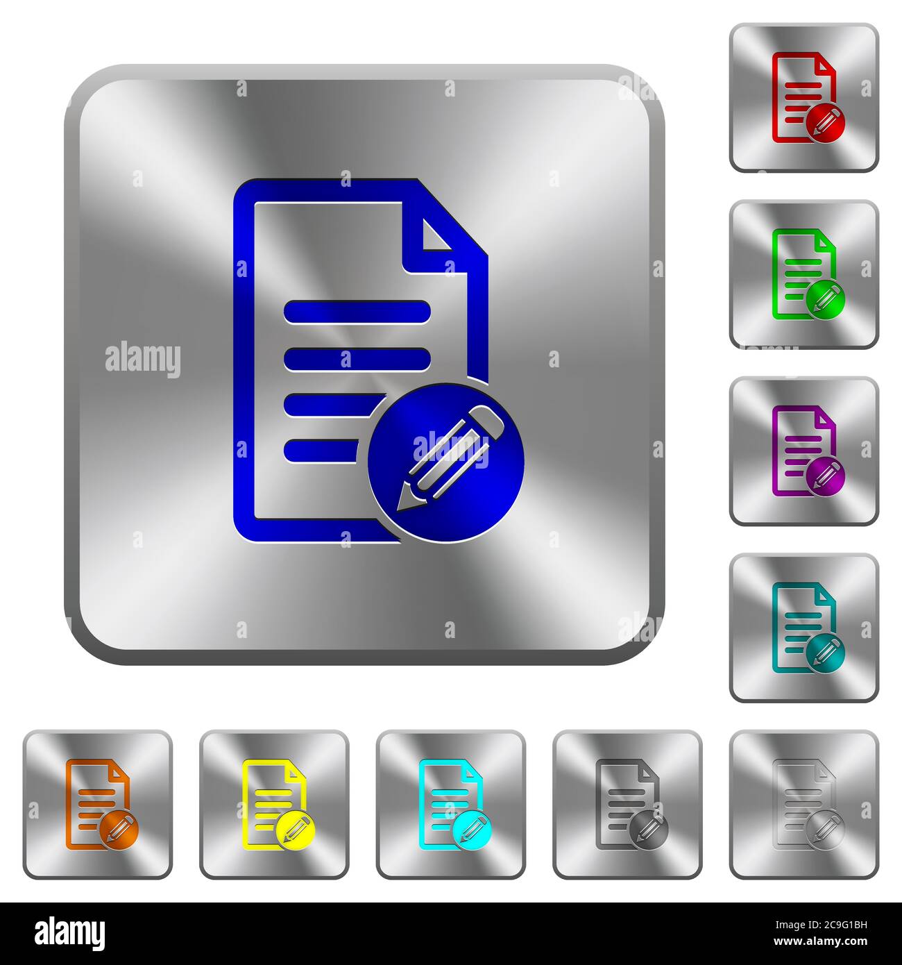 Edit document engraved icons on rounded square glossy steel buttons ...