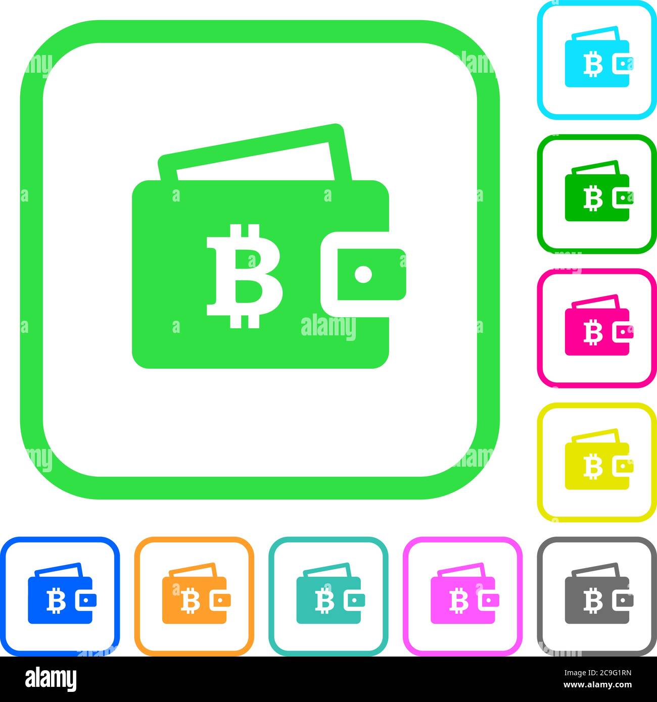 Bitcoin wallet vivid colored flat icons in curved borders on white ...