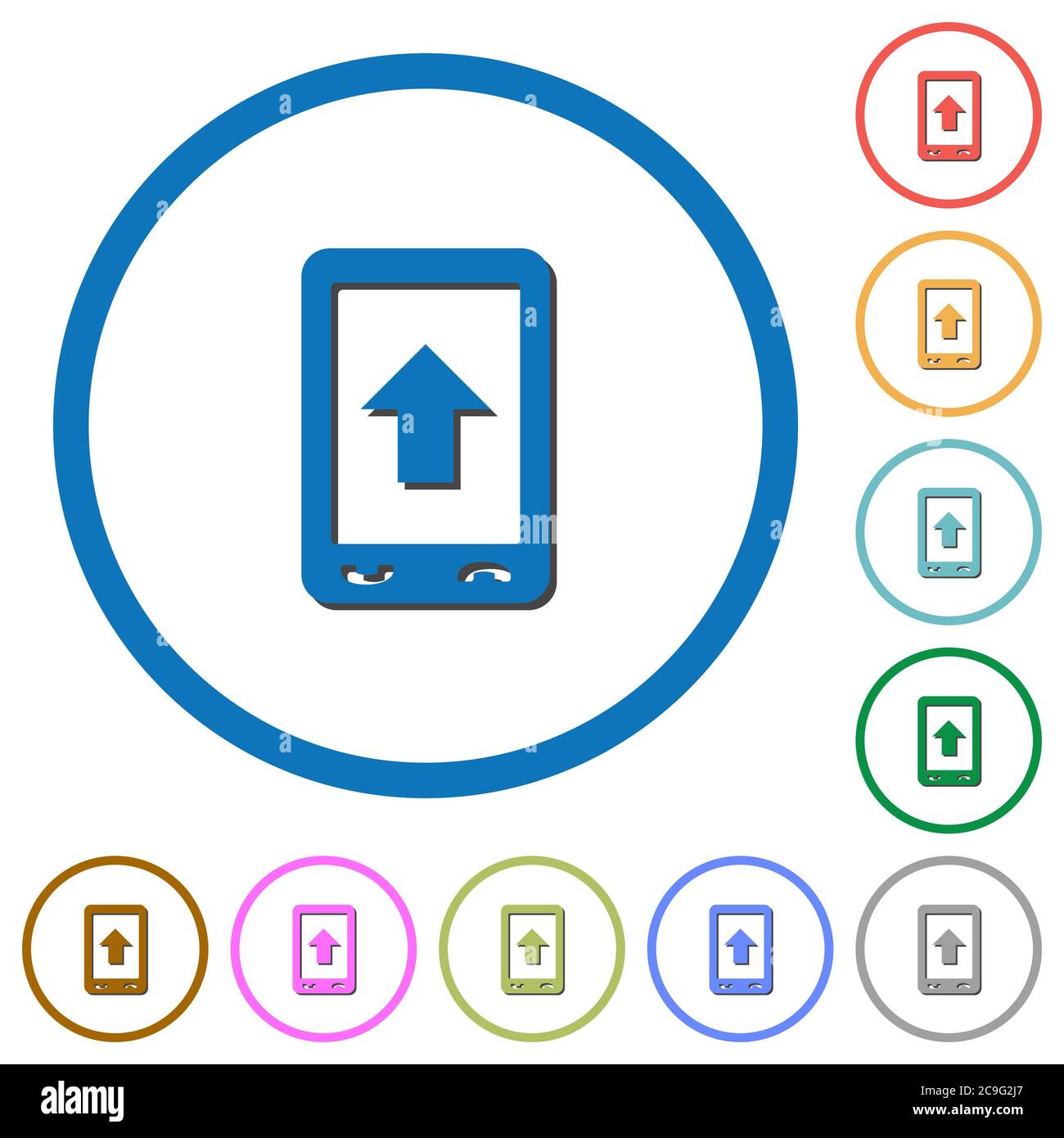 Mobile scroll up flat color vector icons with shadows in round outlines ...