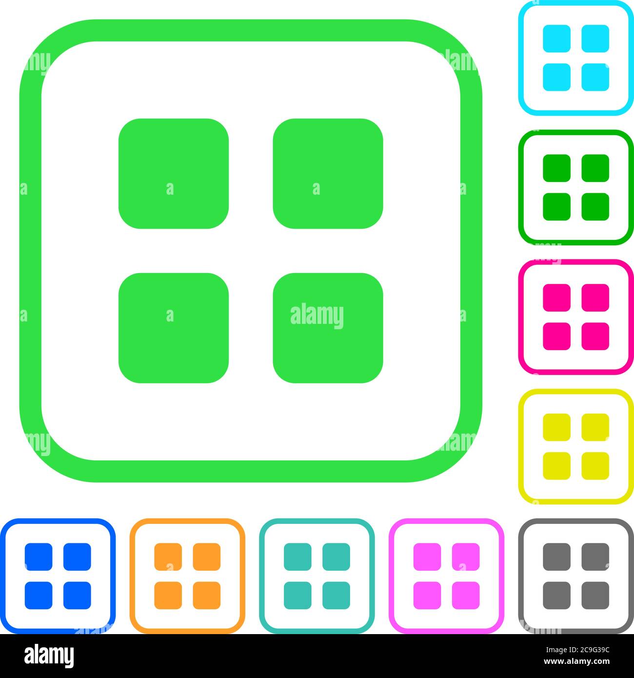 Large thumbnail view mode vivid colored flat icons in curved borders on ...